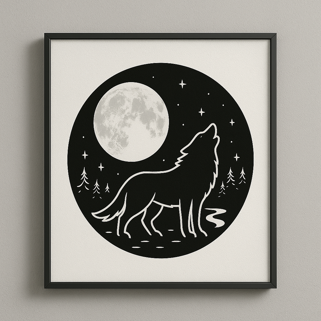 Howling Wolf Under Moonlit Sky - House of Handicraft